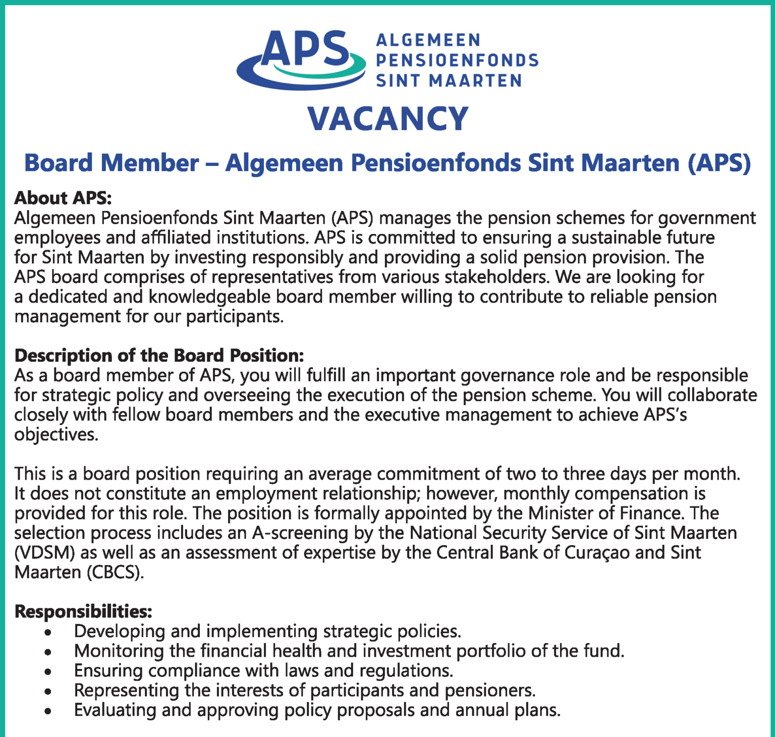 APS – Algemeen Pensioenfonds Sint Maarten